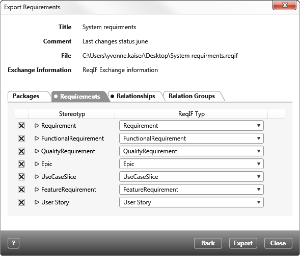ReqIF- Export requirements properties › microTOOL Hilfeseiten