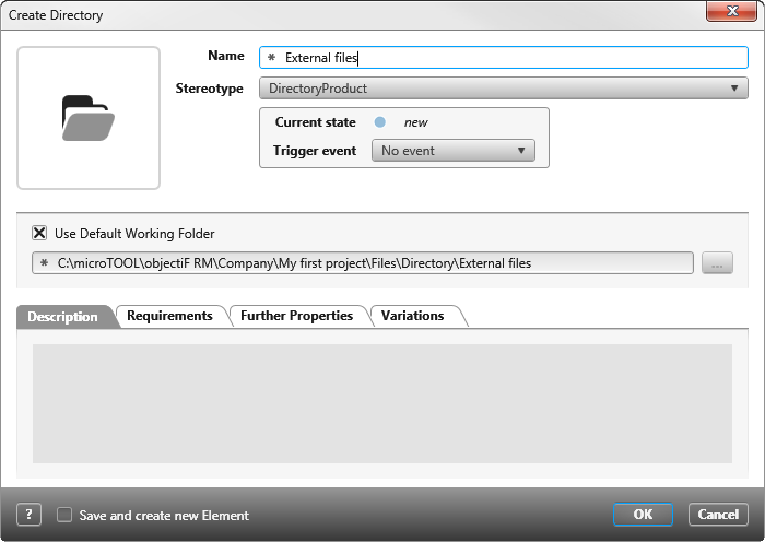 Dialog “Create directory” › microTOOL Hilfeseiten