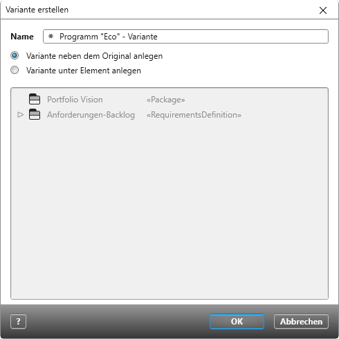 Der Dialog „Variante erstellen“ › microTOOL Hilfeseiten