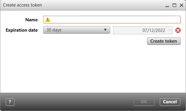 Dialog for ‘Create Access Token’ › microTOOL Hilfeseiten