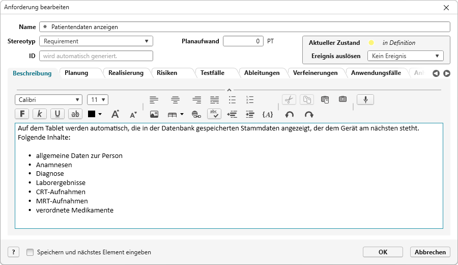 Der Dialog „Anforderung anlegen“ › microTOOL Hilfeseiten